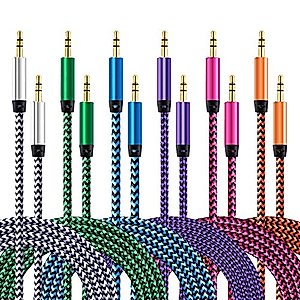 AUX Cord for Car, 6 Pack 3.5mm Auxiliary Audio Cable, Braided Stereo AUX Chords Compatible Headphone Car, iPhone, iPod, iPad, Samsung Galaxy, HTC, LG, Google Pixel, Tablet & More