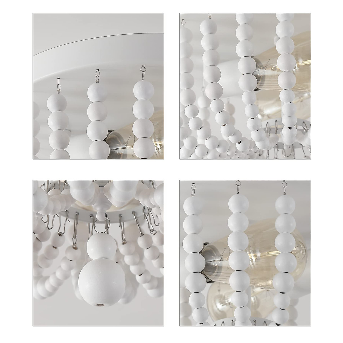 Q&S White Flush Mount Ceiling Light Fixtures,2-Lights Wood Beaded Boho Chandeliers for Nursery Baby Bedroom Dining Room Living Room Kitchen Hallway W11.81