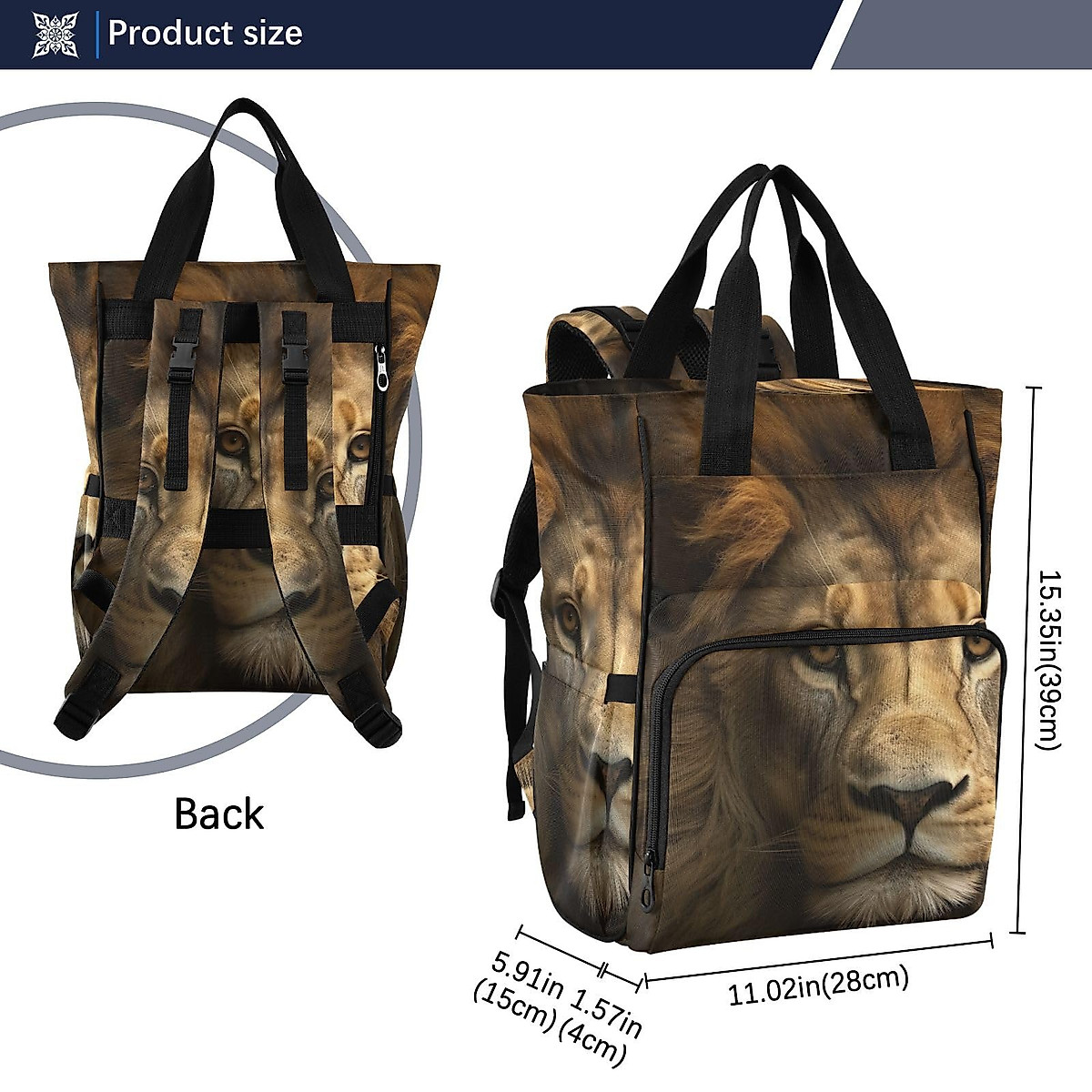 xigua Lion Portrait Diaper Bag Backpack Multi Function Baby Changing Bags Waterproof Large Capacity Travel Back Pack for Mom Dad