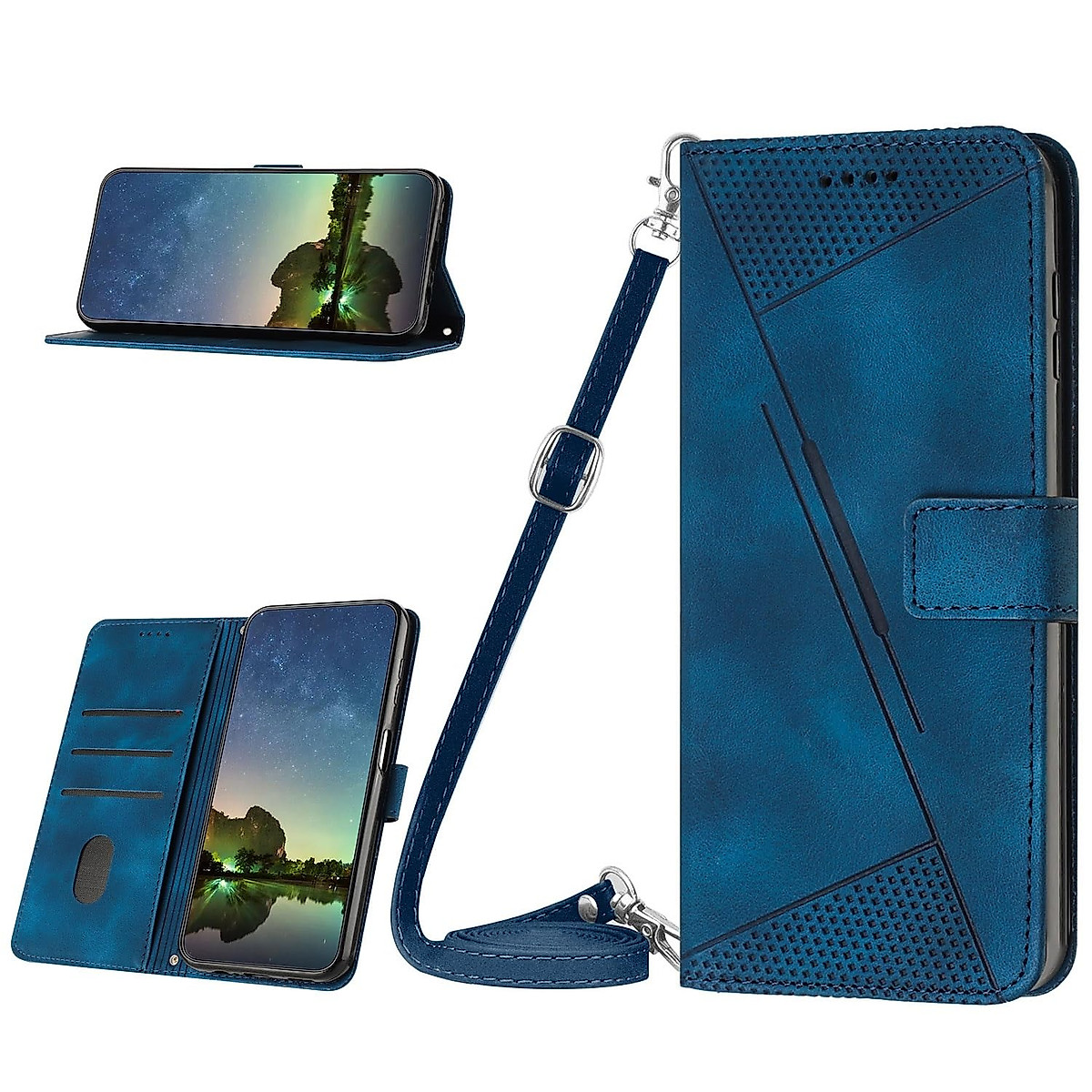 FACSER Flip Shockproof Case Compatible with Infinix Hot 20 5G Wallet Flip Phone Case Card Slot Holder Flip Cover Phone Case Wrist Strap Phone Case Compatible with Infinix Hot 20 5G (Color : Blue)