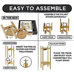 ZPirates Golden Tall Plant Stand Indoor - Tall 26-inch, 12-inch Wide Top - Holder for Small and Large Planter Pots and Flower Vases