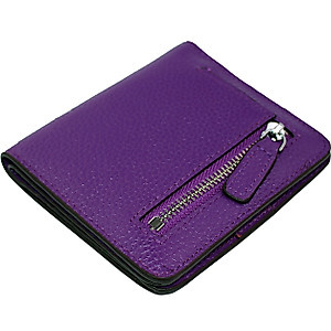KELADEY Women's RFID Blocking Small Genuine Leather Wallet Ladies Mini Card Case Purse (Lavender Purple)