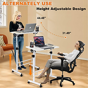 Small Standing Desk Adjustable Height,Rolling Computer Desk,Mobile Standing Desk with Wheels,Portable Stand Up Desk,Tall Computer Table,Adjustable Desktop Sit Stand Desk,Size 31.5x15.7 Inch White