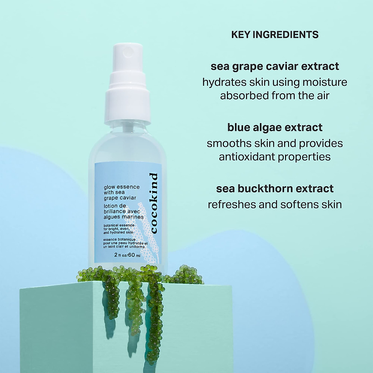 Cocokind Glow Essence with Sea Grape Caviar, Hydrating Primer and Facial Mist, Facial Moisturizer with Sea Buckthorn, Linoleic Acid, and Vitamin E