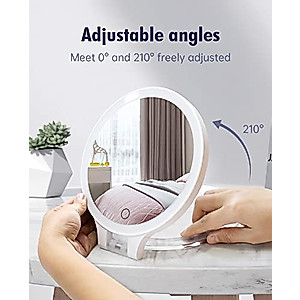 FASCINATE Magnifying Mirror 10X 1X Double Sided Magnification Makeup Vanity Mirror Rechargeable Lighted Mirror with 3 Color Setting Adjustable Rotation LED Vanity Desk Mirror White(Not Include Bag)