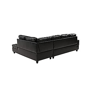 BIADNBZ Sectional Sofa with Right Chaise Lounge PU Faux Leather Couch for Living Room, Storage Ottoman, 2 Pillows, Black