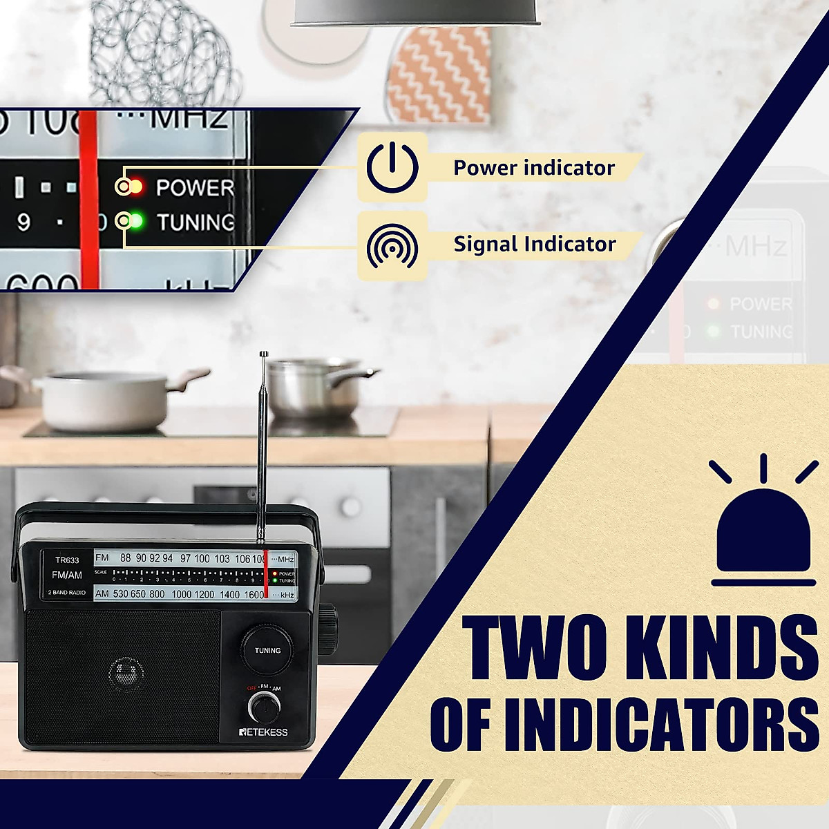 Retekess TR633 AM FM Radios with Best Reception, Portable Radio Plug in Wall, External Antenna Jack, Battery Operated Radio by 4 AA Batteries Or AC Power for Senior, Home