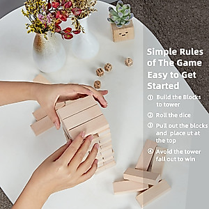 SpeedArmis Mini Tumble Tower, 54PCS Wooden Stacking Game for Teens - Pine Stack Timber Board Games with 4 Dice Set - Classic ‌Xmas Gifts for Kids