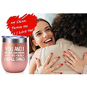 AMZUShome You And I Are More Than Friends We're Like A Really Small Gang Mug.Best Friend,Long Distance Friendship,Birthday,Christmas Gifts for Women,Bestie Wine Tumbler(12oz Rose Gold)