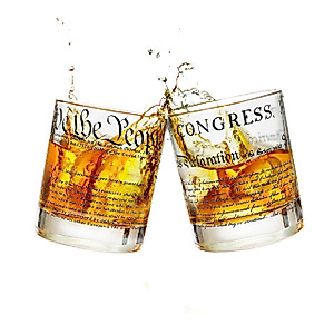 Greenline Goods Whiskey Glasses – United States Constitution + Declaration Glass (Set of 2) - 10 oz Tumblers - American US Patriotic Gift Set - Old Fashioned We The People Cocktail Glasses