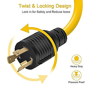 Rophor 30 Amp to 110 Adapter Generator Power Cord, 3 Prong 30 Amp to 15 Amp Generator Adapter, Nema L5-30P Male to 3X 5-20R Female with Lighted End, 1.5 FT