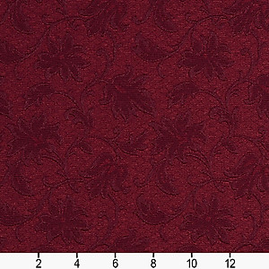 E500 Burgundy Floral Jacquard Woven Upholstery Grade Fabric by The Yard