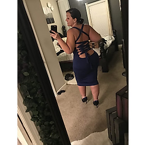 BEAGIMEG Women's Sexy Lace Up Backless Bodycon Midi Party Club Dress, Black, Small