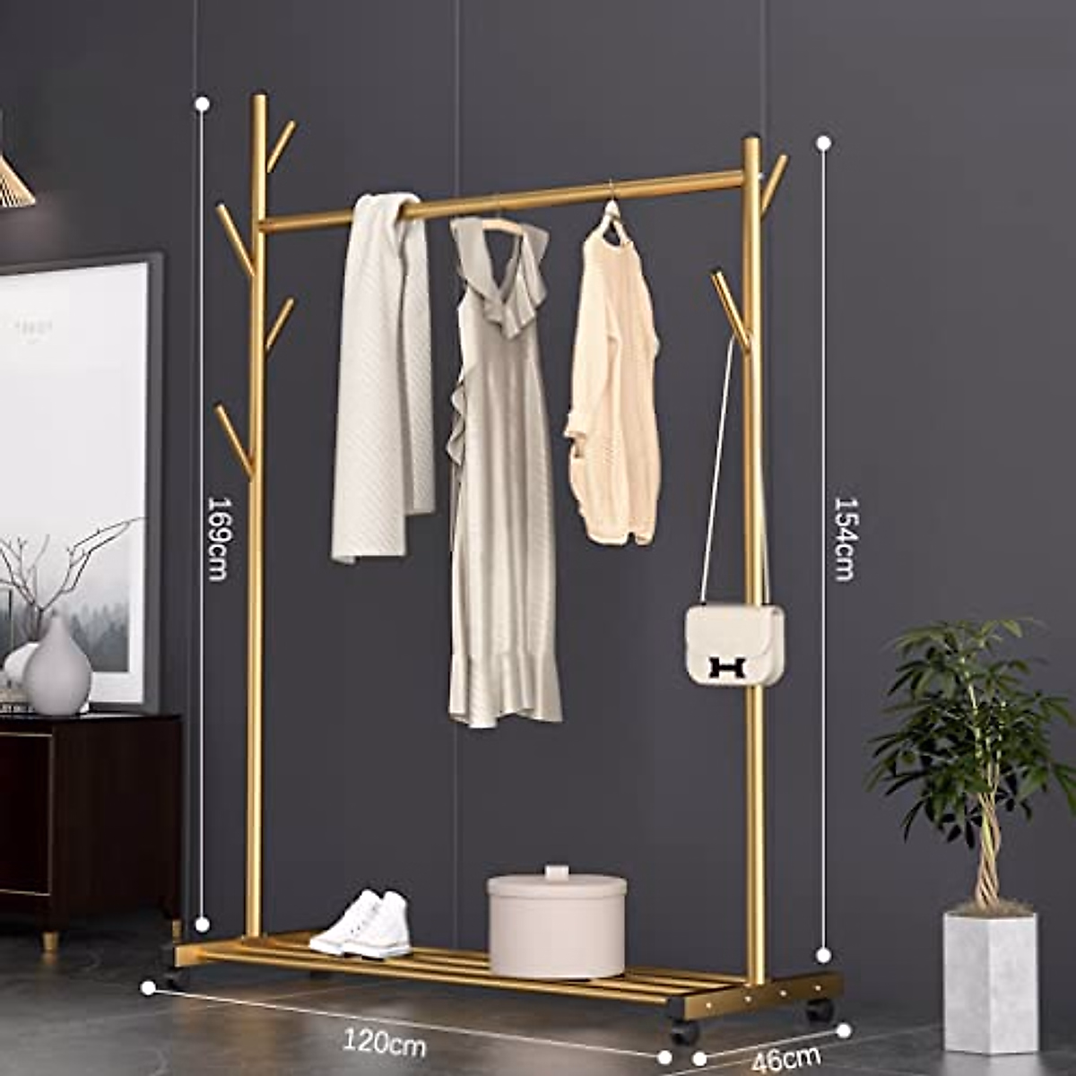 n/a Metal Hanger Marble Hanger Floor Bedroom Living Room Hanging Clothes Modern and Simple (Color : Rose Gold, Size : 169 * 120 * 46cm)