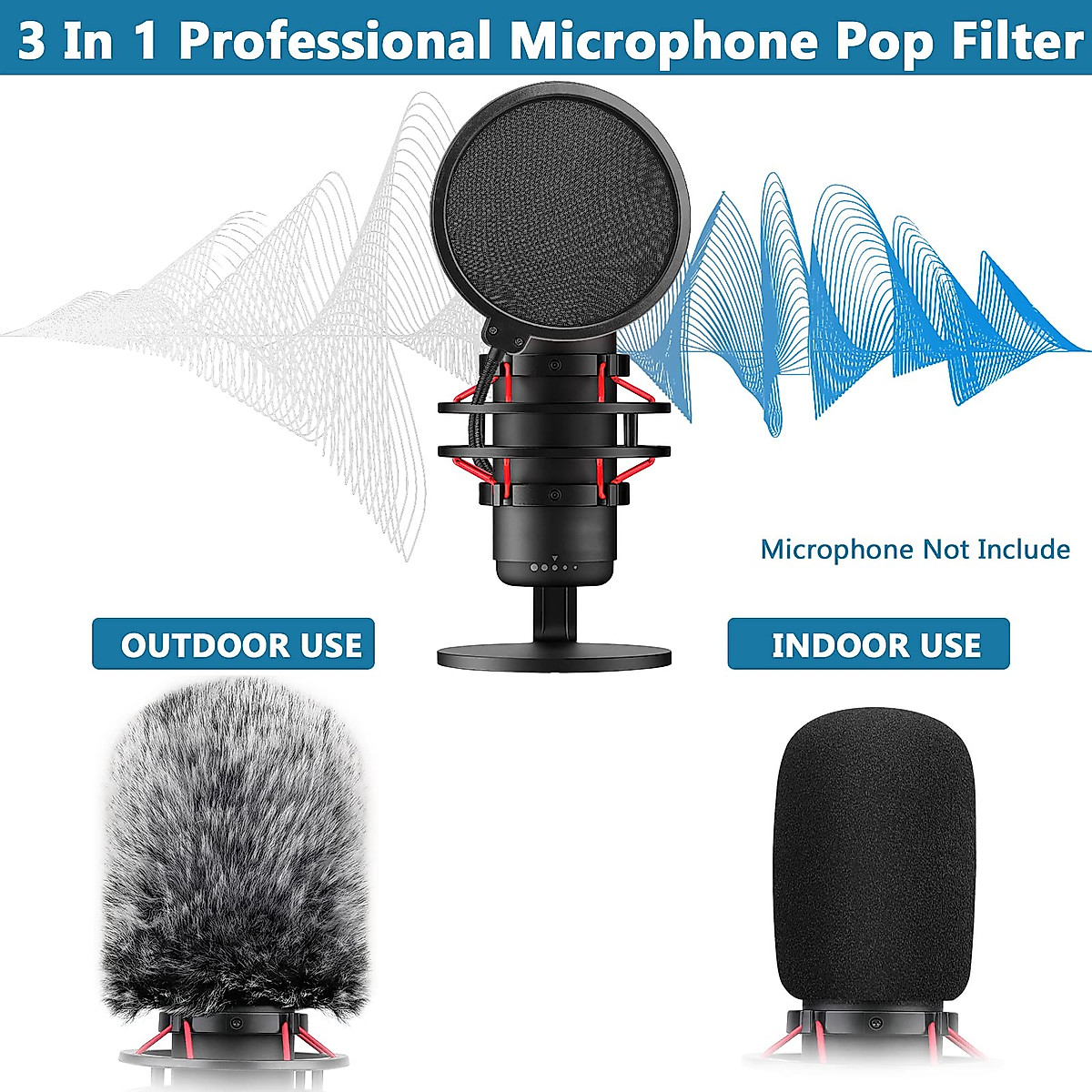 Pop Filter for Hyperx Quadcast,3 in 1 Quadcast S Mic Pop Filter + Furry Windscreen+ Foam Mic Cover for Hyperx Microphone,Professional Noise Reduction QuadCast Pop Filter Set by ChromLives, Combo 3Pack