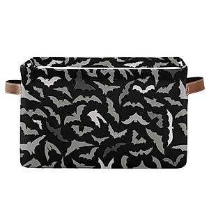 Sletend Halloween Bats Rectangular Storage Bin Foldable Sturdy Organizer Basket with Leather Handles for Organizing Home Office Nursery-1Pack