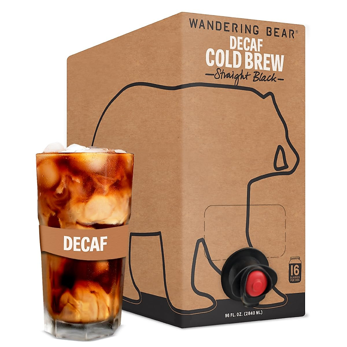 Wandering Bear DECAF Cold Brew Coffee On Tap, 96 fl oz - Extra Strong, Smooth, Unsweetened, Shelf-Stable, and Ready to Drink Iced Coffee, Cold Brewed Coffee, Cold Coffee