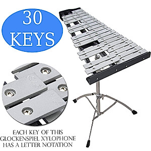30 Keys Professional Glockenspiel - Metal Bell Kit Xylophone with Stand, Note Holder, Carrying Bag, and 2 Mallets