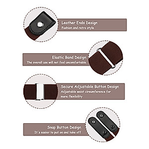 4 Pieces No Buckle Stretch Belt Adjustable Unisex Belt Invisible Elastic Belt for Men Women Jeans Pants Skirts(Khaki, Black, Coffee Color, Navy Green)