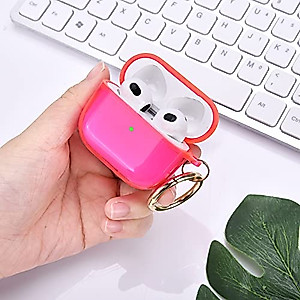 AIRSPO Airpods 3 Case Cover, Clear Soft TPU Protective Cover Compatible with Apple AirPods 3rd Generation Wireless Charging Case with Keychain (Neon Hot Pink)