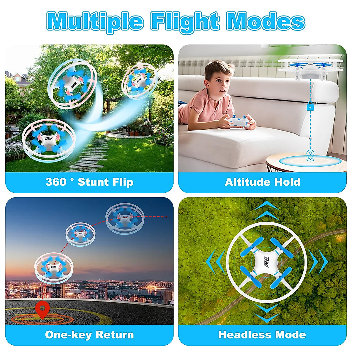 Mini Drone for Kids, 2.4Ghz Remote Control Drone, 360 ° Flips Auto Hovering Beginner UFO Drone, Headless Mode, One Key Return Small Quadcopter, Helicopter Drone Toy with LED Lights for Boys Girls Gift