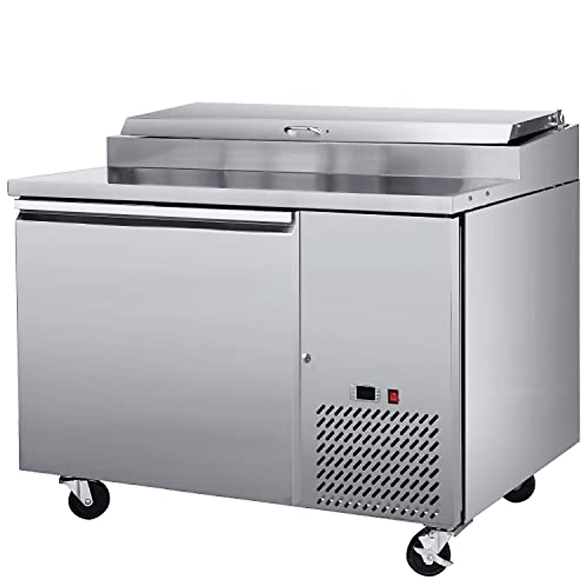 DUURA DUPP50 Commercial Refrigerated Pizza Prep Table Single Door with 6 1/3-Size Pans and 18-Inch Food Grade Cutting Board, 10.9 cu.ft, Metallic