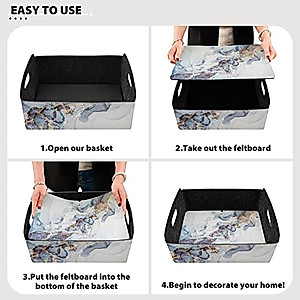 xigua Collapsible Felt Storage Bin, Foldable Storage Box with Handles, Fabric Storage Basket Organizer for Office, Closet, Books, Nursery Toys, Bedroom (Luxury Marble Texture)
