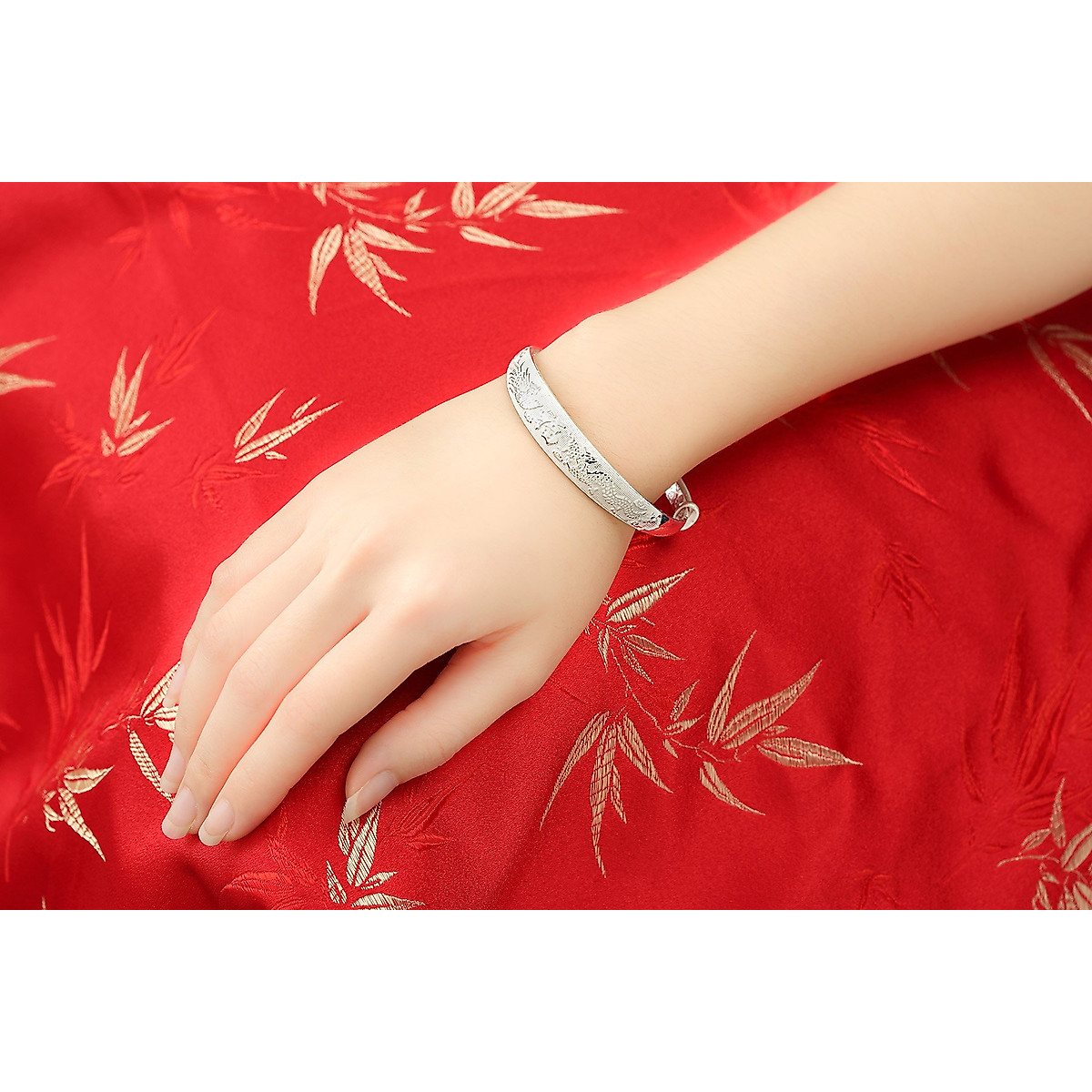 Women's 999 Solid Sterling Silver Chinese Dragon Phoenix Carved Adjustable Bangle Bracelet 27g Weight for Women | Dragon Jewelry for Women | Sterling Silver Bangle