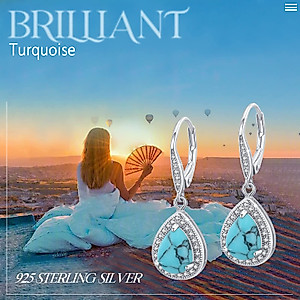 Turquoise Earrings for Women Teen Sterling Silver Leverback Earrings Minimalist Hypoallergenic Earrings for Sensitive Ears Dangle Drop Turquoise Jewelry for Xmas s (CZ-Turquoise)