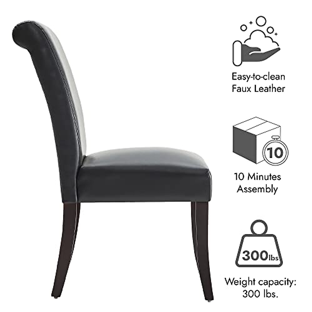 Watson & Whitely Upholstered Kitchen & Dining Room Chairs with High Back, Faux Leather Dining Chairs with Solid Wood Legs, Set of 2, Black