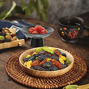 CALLARON Ceramic Fruit Bowl Vintage Ceramic Plates Footed Bowl Pasta Bowls Food Serving Dish Fruit Salad Dinner Plates Pasta Dessert Plates Serving Trays for Appetizer Sushi Fruit Black