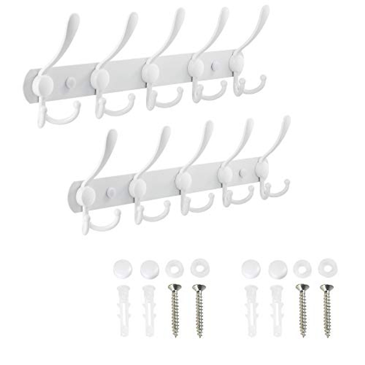 Coat Rack Wall Mounted, Coat Hanger Wall 5 Tri Hooks Heavy Duty Stainless Steel Coat Hook Rail for Coats Towels Purse Robes Keys and Hats(White)