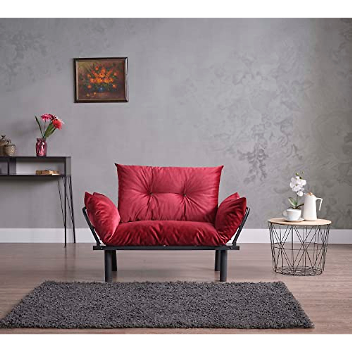 HT Design Sona Extra Wide Modern Futon Loveseat for Living Rooms and Bedroom, Removable Cushions, 49" Wide Furniture for Guest Room Studio Apartments, Red