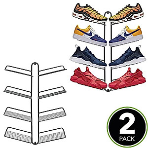 mDesign Modern Metal Shoe Organizer Display & Storage Shelf Rack - Hang & Store Your Collection of Kicks, Running, Basketball, Trainers, Tennis Shoes, Holds 16 Shoes, Wall Mount; 2 Pack- Graphite Gray