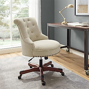 Linon Sinclair Wood Upholstered Adjustable Office Chair in Beige