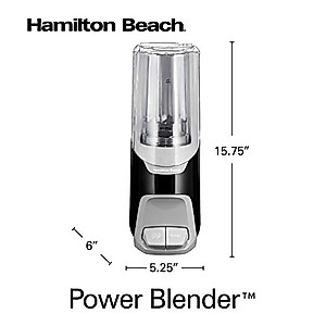Hamilton Beach 800W Power Blender Single-Serve Personal Blender for Shakes & Smoothies with 20oz Travel Cup & Lid, Black (53620)