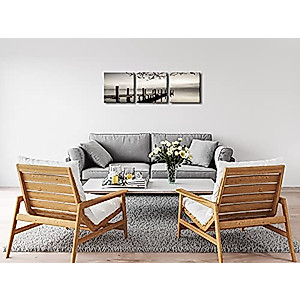 Pyradecor Peace 3 panels Black and White Landscape Canvas Prints on Canvas Wall Art Modern Stretched Pictures Paintings Artwork for Living Room Bedroom Home Décor