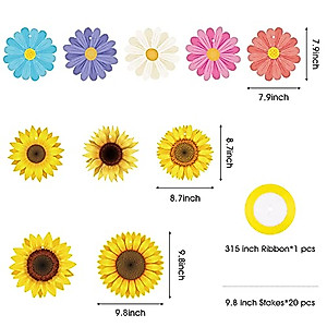 WATINC Sunflower Yard Sign Hanging Ornaments Daisy Waterproof Sunshine Lawn Signs Summer Fall Party Decorations Supplies Photo Props for Outdoor Farmhouse Garden Tree Wall with Stakes & Ribbons