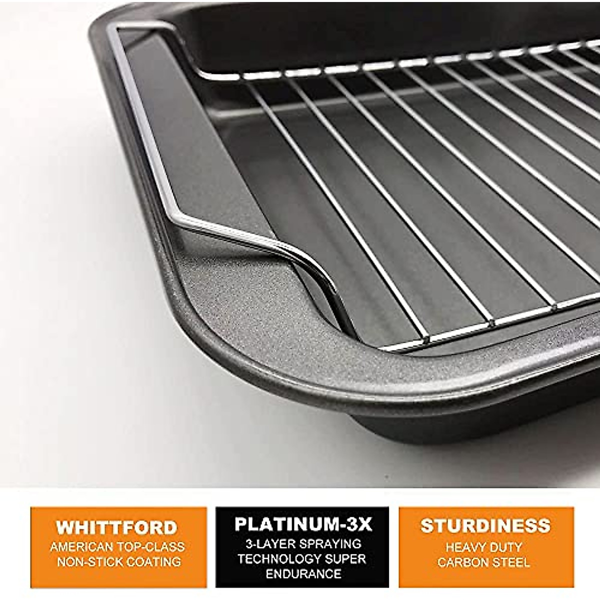 Roasting Pan with Rack, Roaster Pan with Rack, roasting pan, PFOA free (14.5"X9.8"X2.1")