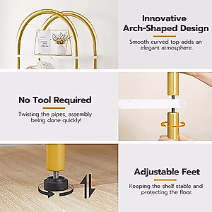 HOOBRO 5 Tier Bookshelf, Modern Arched Bookcase, White and Gold Book Shelf, Tall Bookcase Shelf Storage Organizer, Open Storage Shelves, Modern Book Shelves for Bedroom, Living Room, Gold DM176SJ01