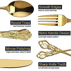 Runfly Gorgeous Retro Royal Gold Stainless Steel 20 Pieces Flatware Set, Golden Silverware Set, Anti-rust Stainless Steel Gold Cutlery Set Utensils Including Fork Spoon and Knife