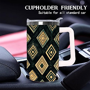 FOCIUZTA Vintage Gold Diamond Pattern Tumbler with lid, Travel Coffee Cup, Ideal for Easter, Gaming Enthusiast, Mother Day, and birthday gifts