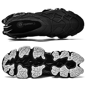 Takidtoo Men Women Sneakers Mesh Breathable Comfort Slip on Athletic Sport Trail Running Blade Walking Tennis Shoes Black Size 9 Women/8.5 Men