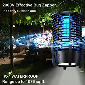 Rechargeable Cordless Bug Zapper Outdoor, Mosquito Zapper Rechargeable, Battery Bug Zapper with LED Light/3600mAh Battery, Bug Zapper Light, Portable Fly Zapper for Camping Patio Backyard Garden