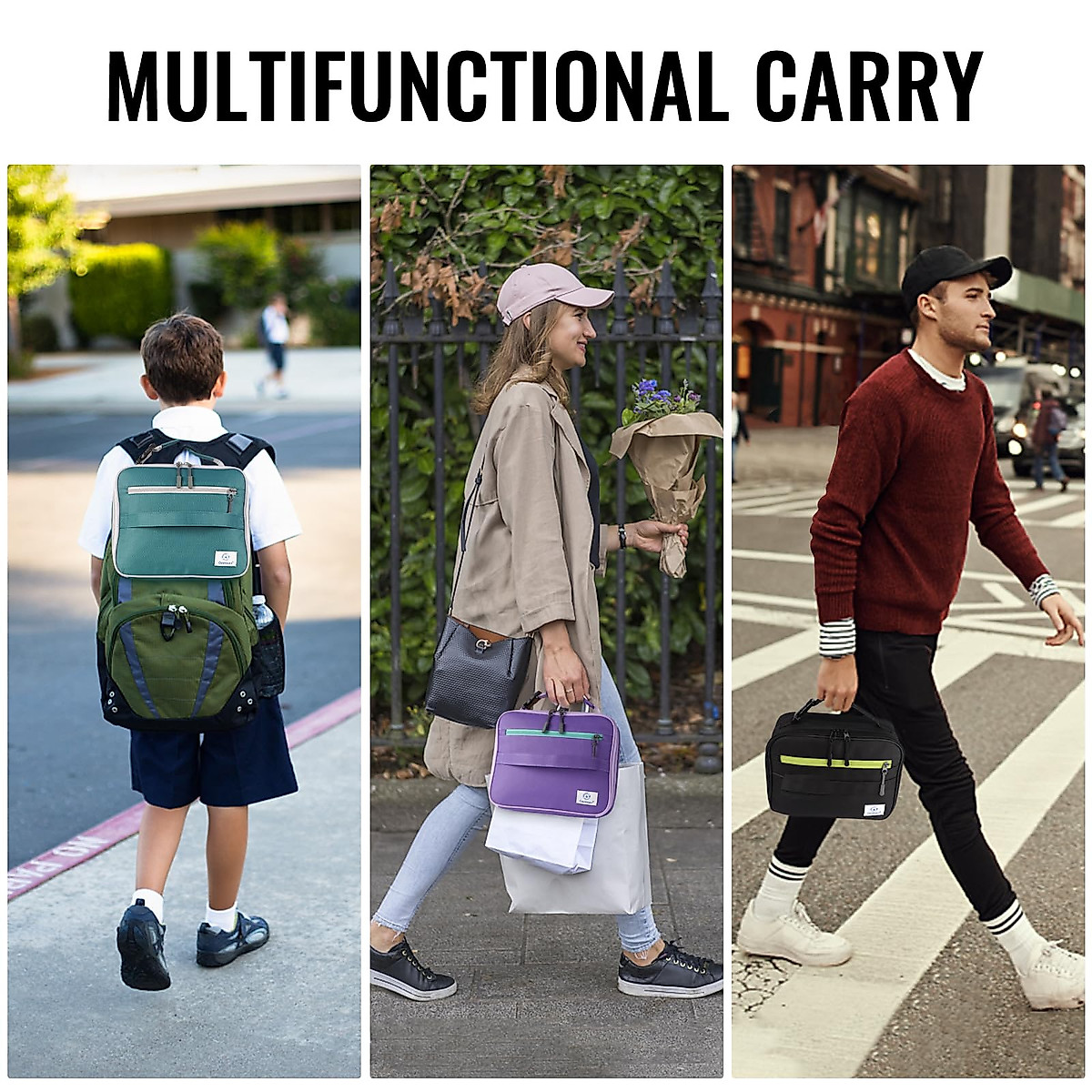 Genteen Insulated Lunch Bag, Lunch Box Kids Double Zipper Kids Lunch Bag,Durable Soft Bag & Freezable Lunch Bag Black Lunch Bag for Boys Mens Reusable Lunch Bag for School,Work,Outdoor