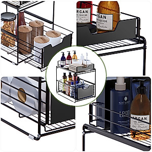 Across-Star Pull Out Under Sink Cabinets Organizer, Stackable 2 Tire Sliding Countertop Organizer, Under Sink Storage Drawer Shelf for Kitchen, Bathroom (Black)