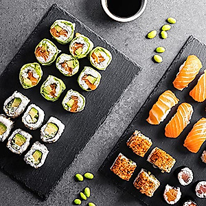 Navaris Natural Slate Serving Plates - Set of 6 Place Mat Serving Trays - Medium Rectangular Stone Table Mat Serving Platter Tiles - 11.8" x 7.8"