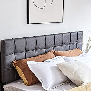 Full/King/Queen Size,Upholstered Platform Bed Frame with Adjustable Headboard,Square Stitched Button Mattress Foundation w/Wood Slats,No Box Spring Needed (Dark Grey, Queen (U.S. Standard))
