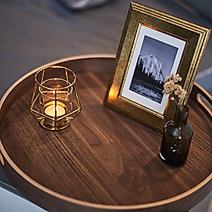 urbanplus 16.5" Walnut Large Round Serving Tray with Handles, Large Round Ottoman Tray, Bed Tray, Wood Serving Tray for Eating, Food, Coffee, Breakfast, Afternoon Tea, Decoration