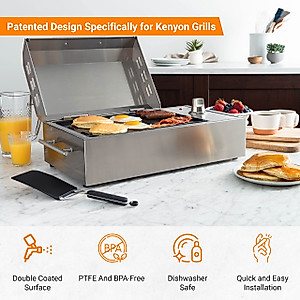 Kenyon Double Coated Non-Stick Griddle For Electric Grill, Cast Aluminum Griddle With Flat Surface, Patented Designed Specifically For Kenyon Grills, PTFE And BPA Free, Dishwasher Safe, Black